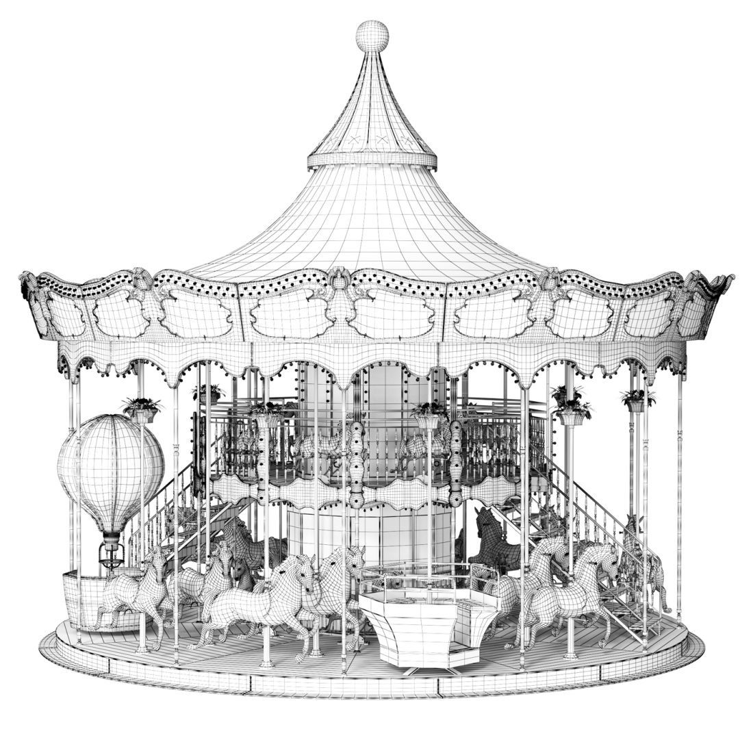 Carousel 2 Levels Paris - 3D Model for VRay