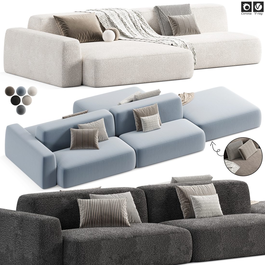 Sky Sofa Modular Sofa - 3D Model for Corona