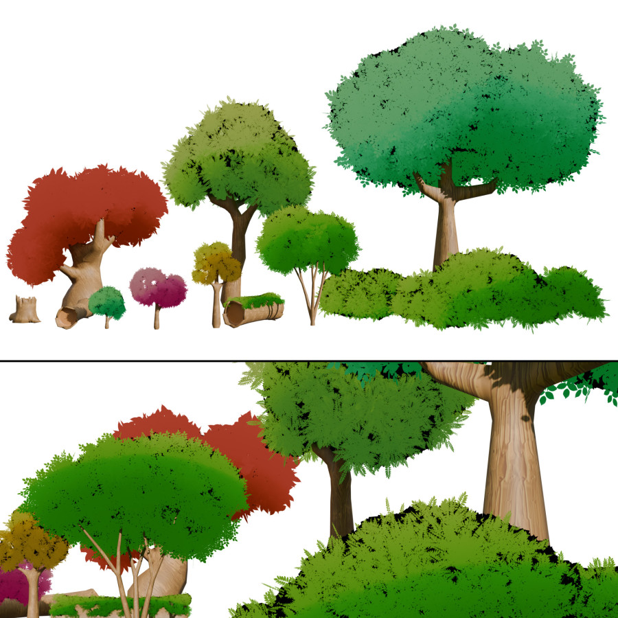 Stylized Trees And Foliage - 3D Model for