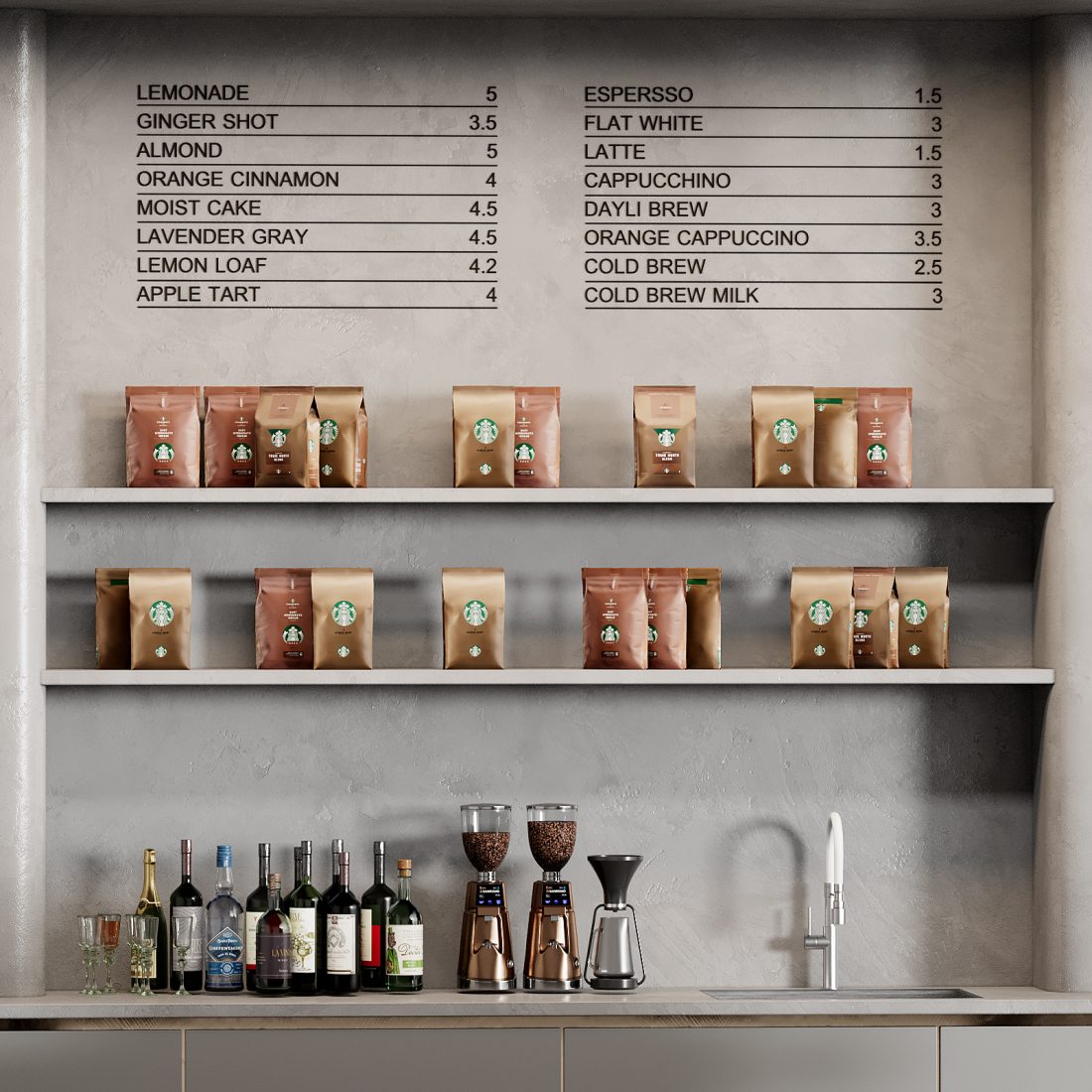 Coffee Bar 08 - 3D Model for VRay, Corona