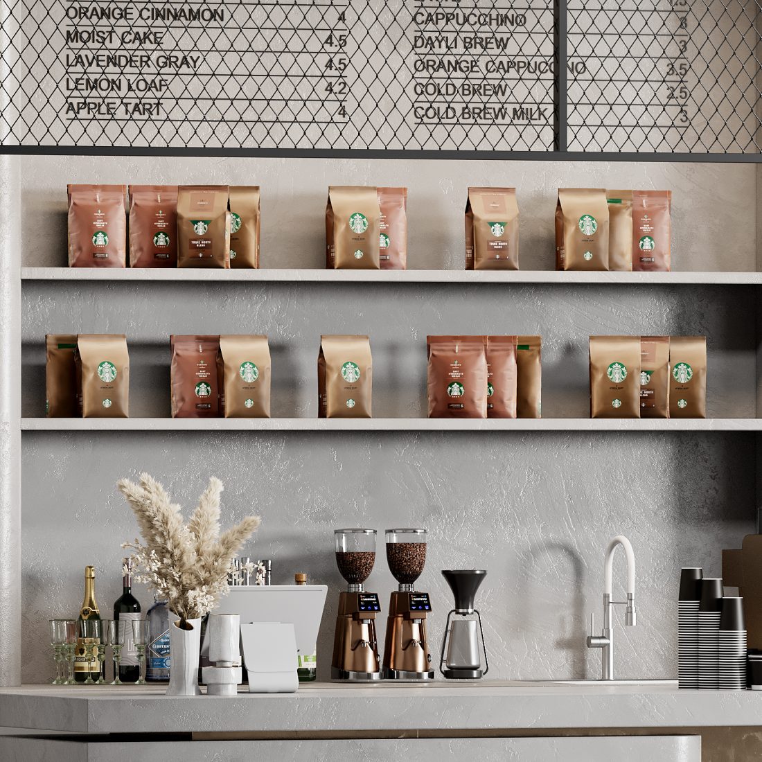 Coffee Bar 08 - 3D Model for VRay, Corona