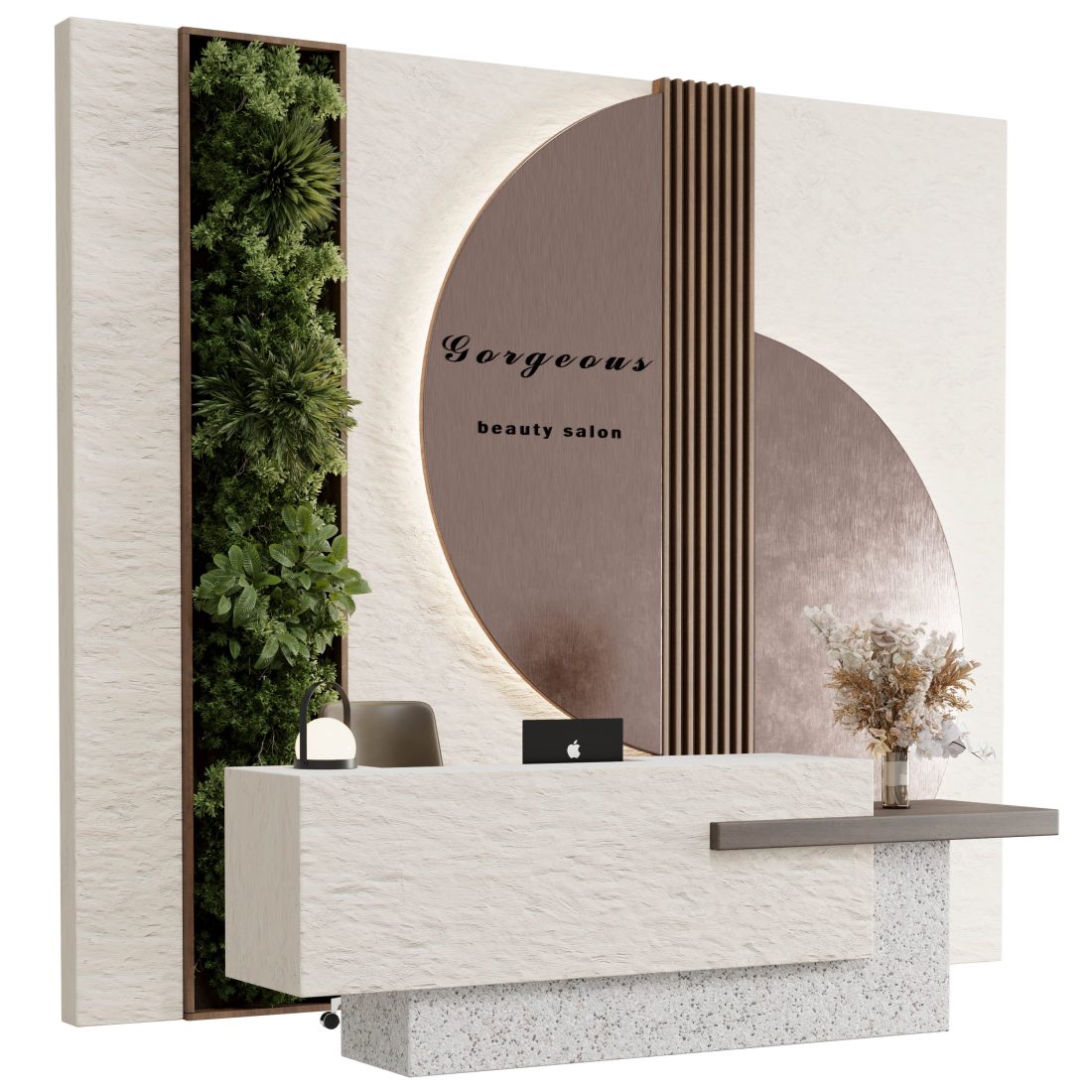 Reception Desk With Vertical Garden - Office Furni 3D Model for VRay ...