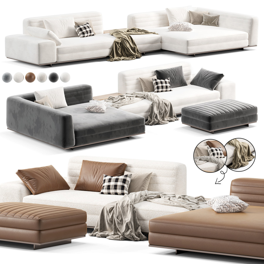 Minotti Roger Modular Sofa - 3D Model for VRay, Corona