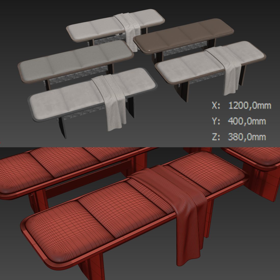 Albert Bench By Laskasas - 3D Model for VRay, Corona