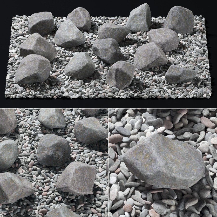 Square Pebble Stone Street Decor 3D Model for VRay | CGMood