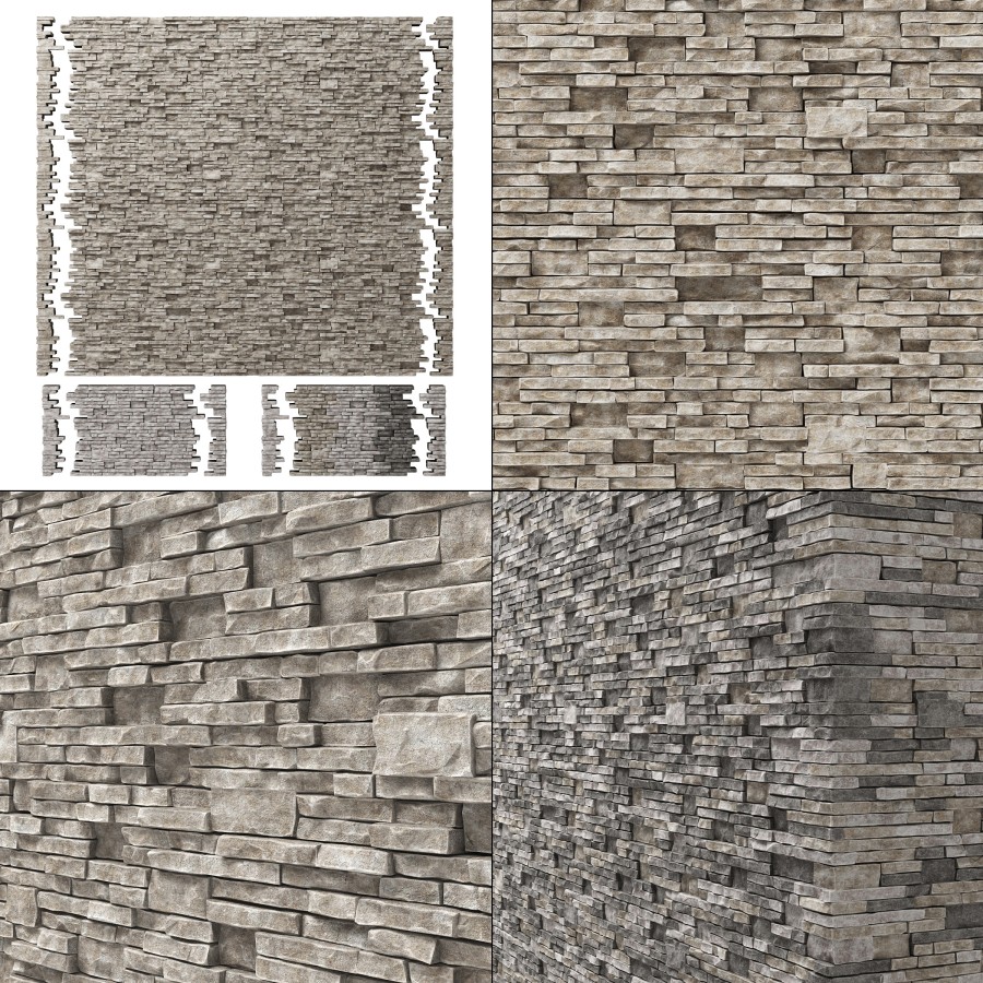 Brick Stone Wall Granite Many N3 - 3D Model for VRay