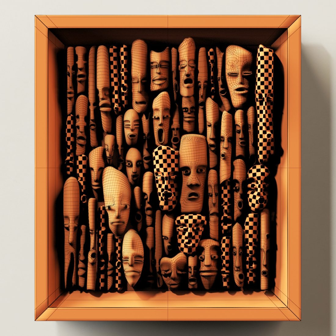 Wood Faces Panel Decor N1 - 3D Model for VRay, Corona