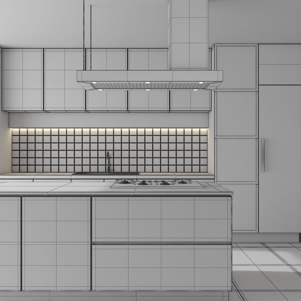 Modern Kitchen 21 - 3D Model for VRay, Corona