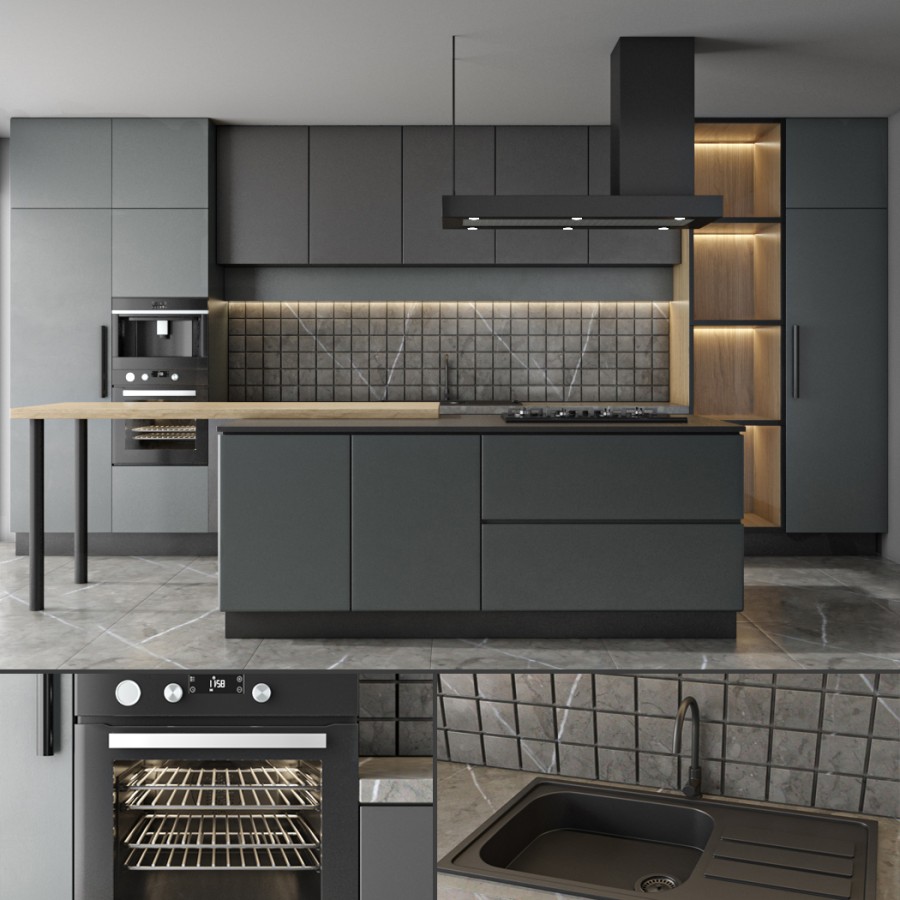 Modern Kitchen 21 - 3D Model for VRay, Corona