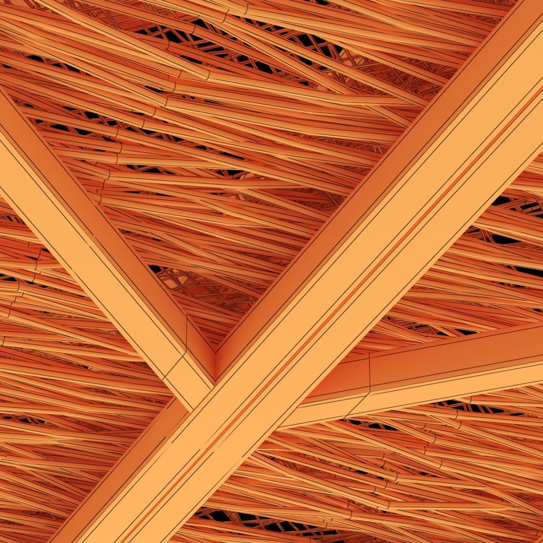 Ceiling Diagonal Wood Thin Branch Beam N5 - 3D Model for VRay