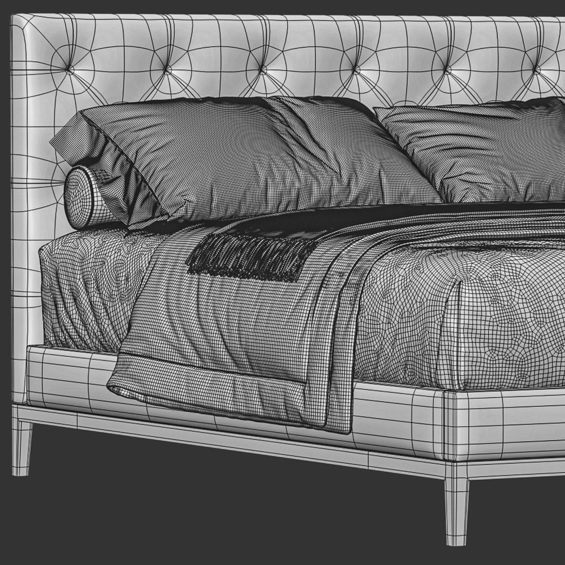Rh Diamond-tufted Bed - Oak Base 3D Model for Corona | CGMood