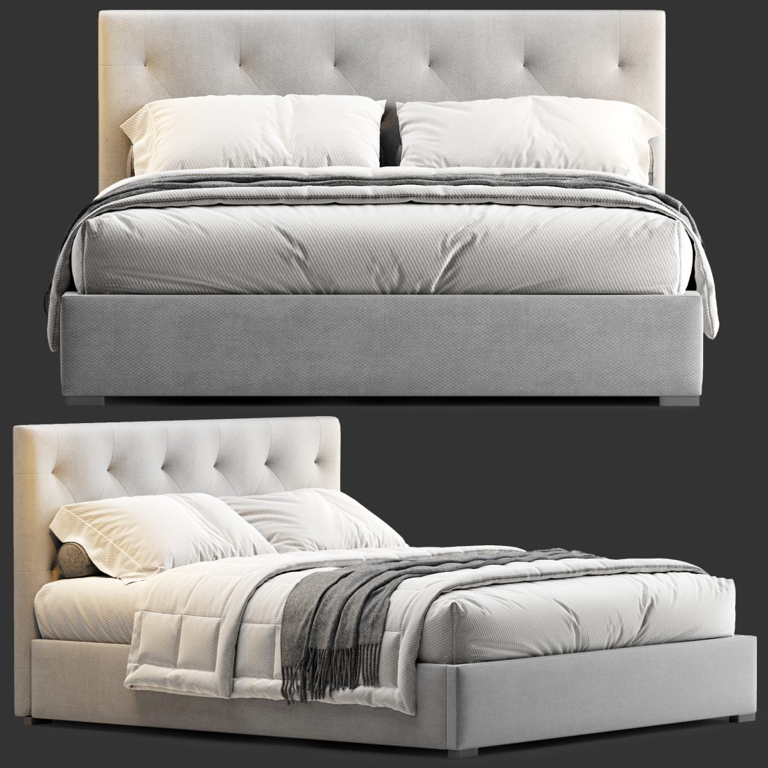 Rh Diamond-tufted Bed - 3D Model for Corona