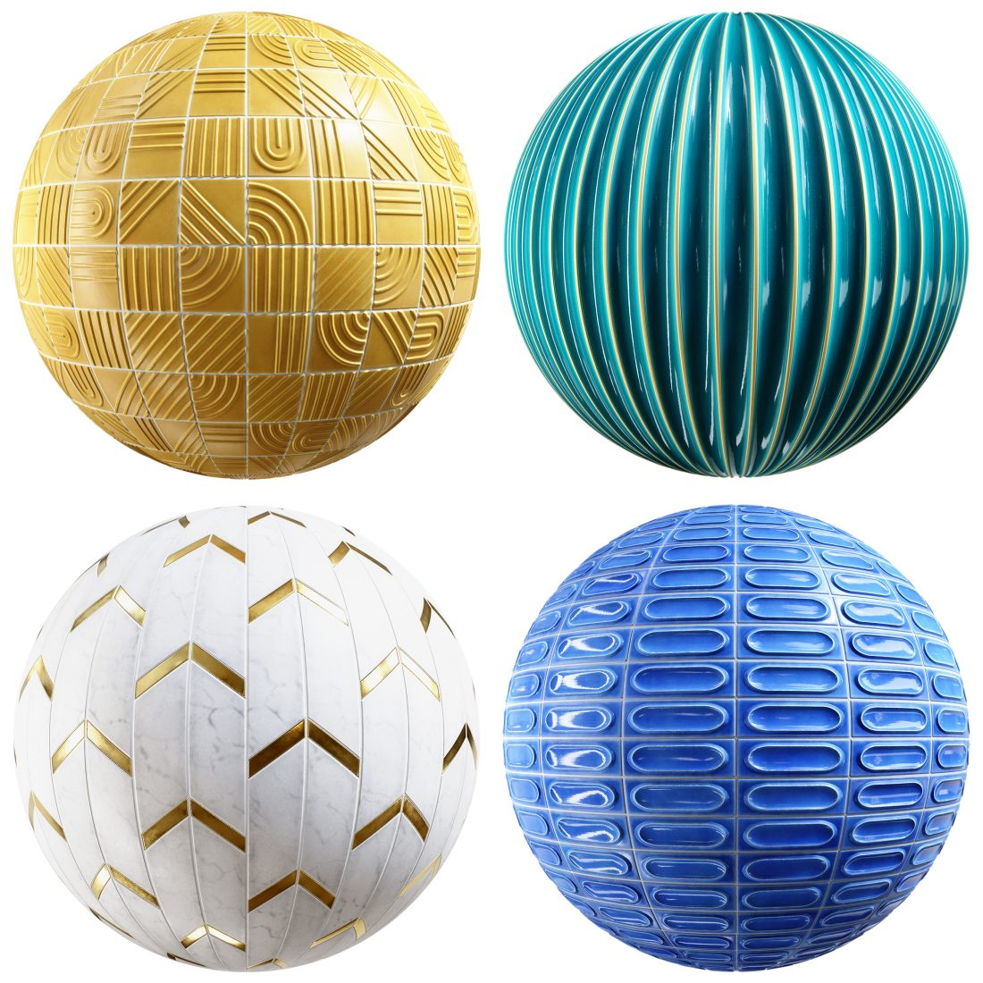 Tile 4k Materials A4 - 4 Materials - 3D Model for Corona, VRay