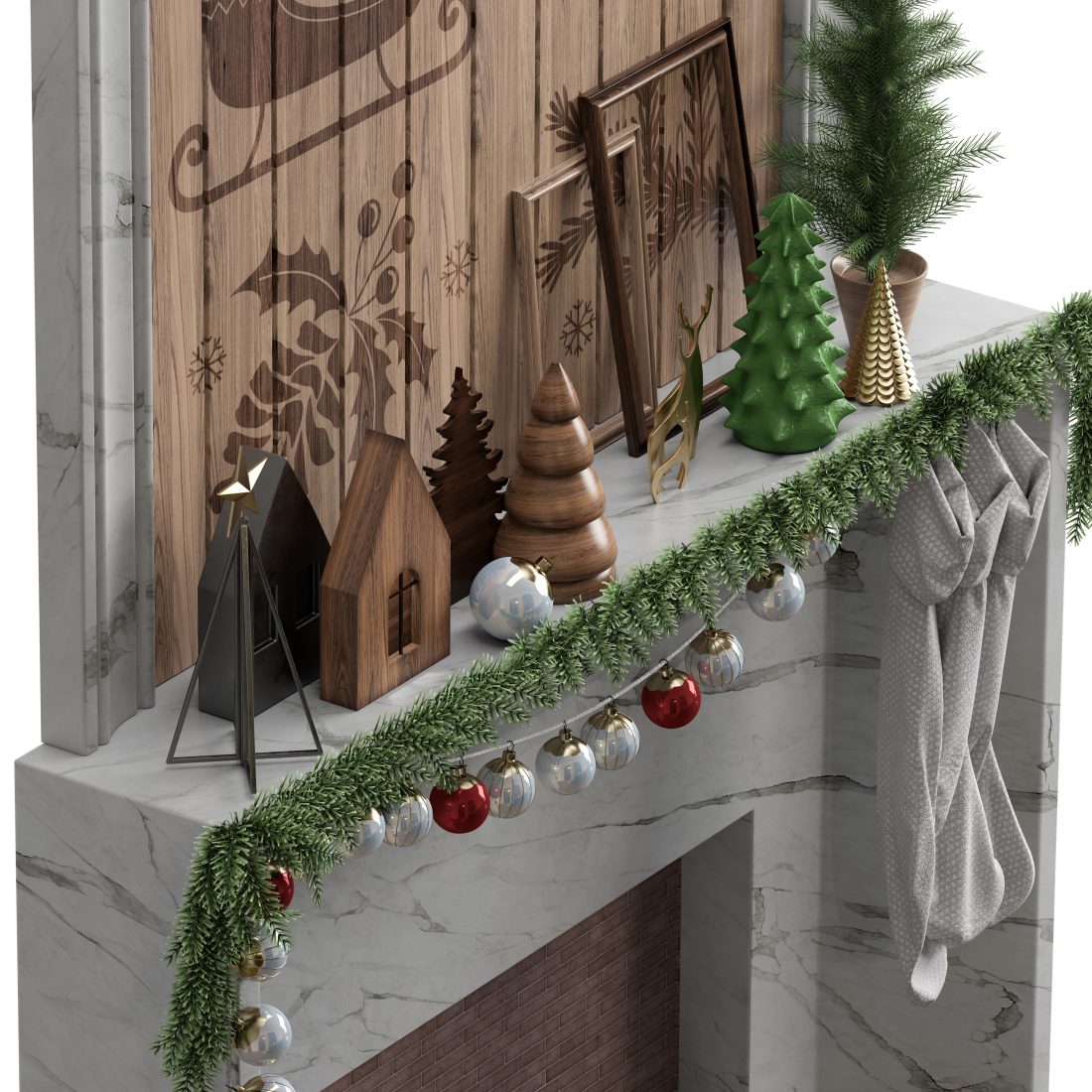 Christmas Decor With Fireplace 3D Model for VRay | CGMood