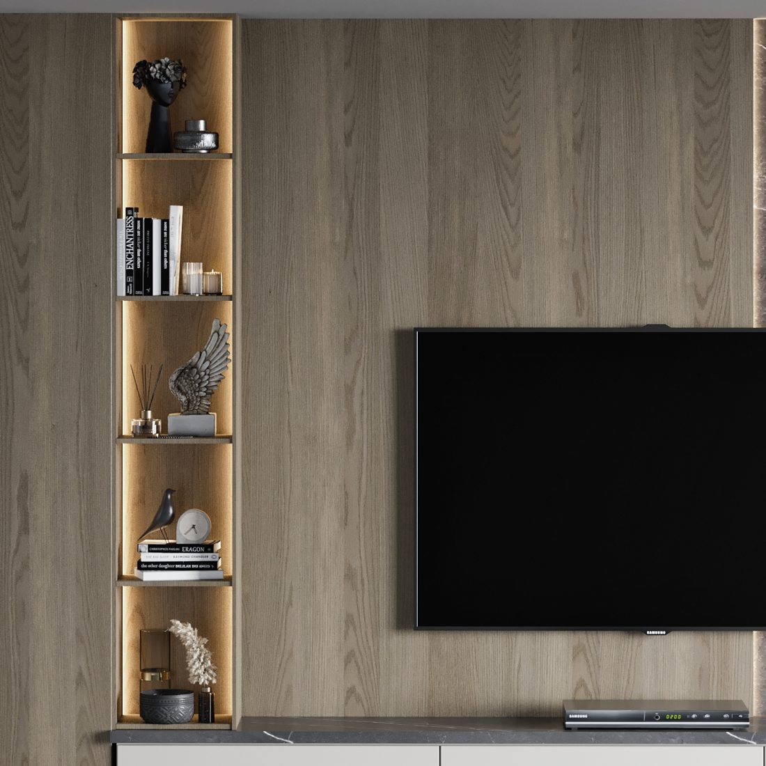 Tv Wall 44 - 3D Model for VRay, Corona