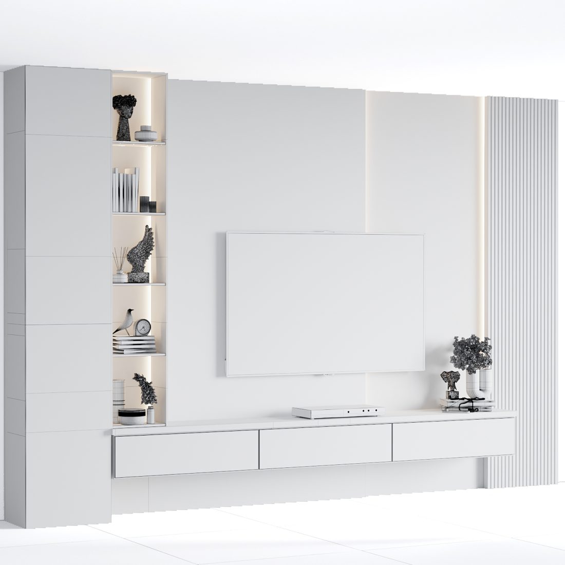 Tv Wall 44 - 3D Model for VRay, Corona