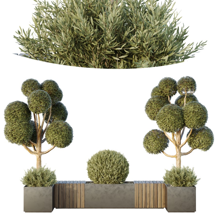 Urban Environment Set Of Green Plant Benches 12 - 3D Model for Corona
