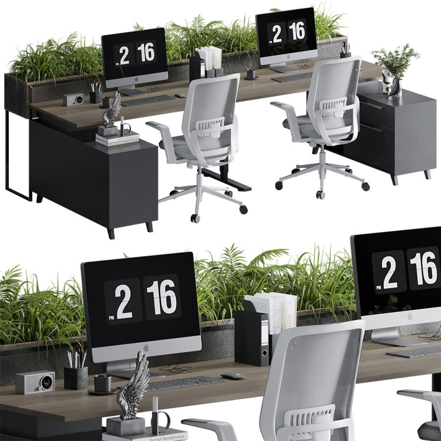 Employee Set Office Furniture 06 3D Model for VRay, Corona | CGMood