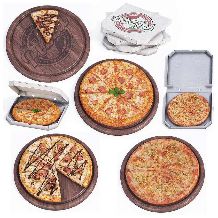 Italian Pizza Set - 3D Model for VRay, Corona