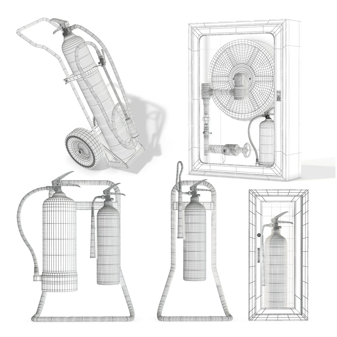 Fire Extinguishers Set 3D Model for VRay, Corona | CGMood