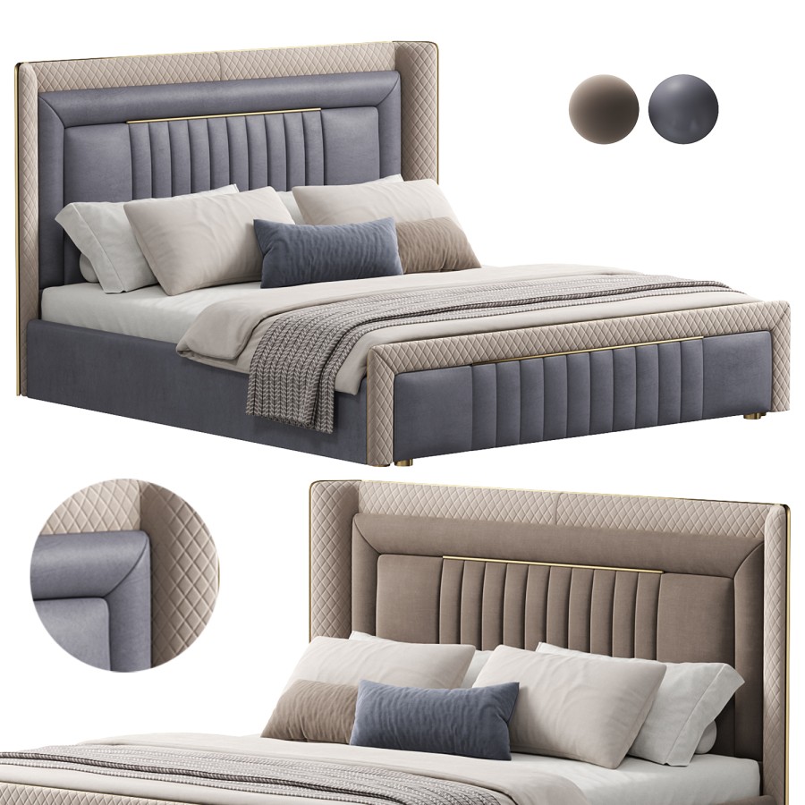Cal King Bed By Homary - 3D Model for Corona
