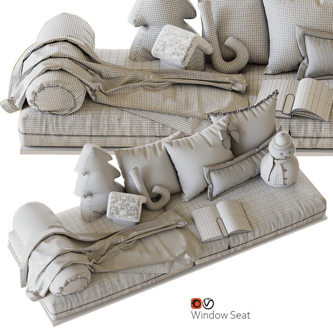 Window Seat And Pillows - 3D Model for VRay, Corona