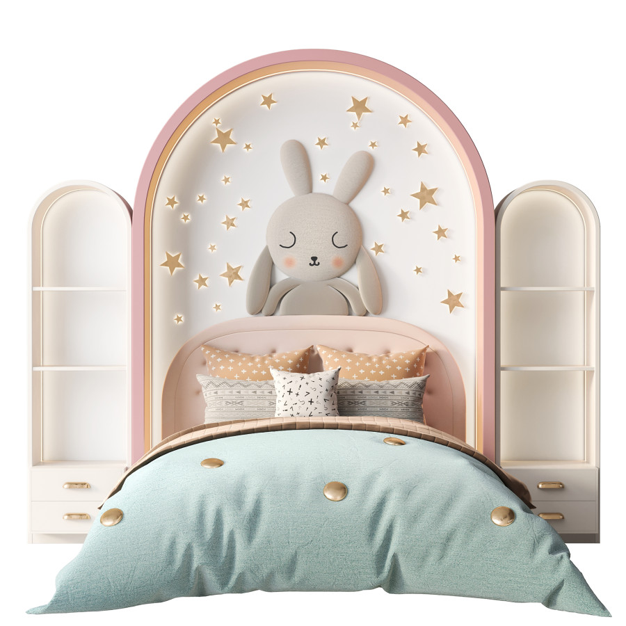 Baby Cot With Pillows And Shelves For Toys - 3D Model for Corona