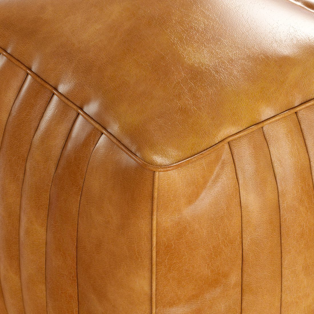 Cognac Cube Leather Pouffe - 3D Model for VRay