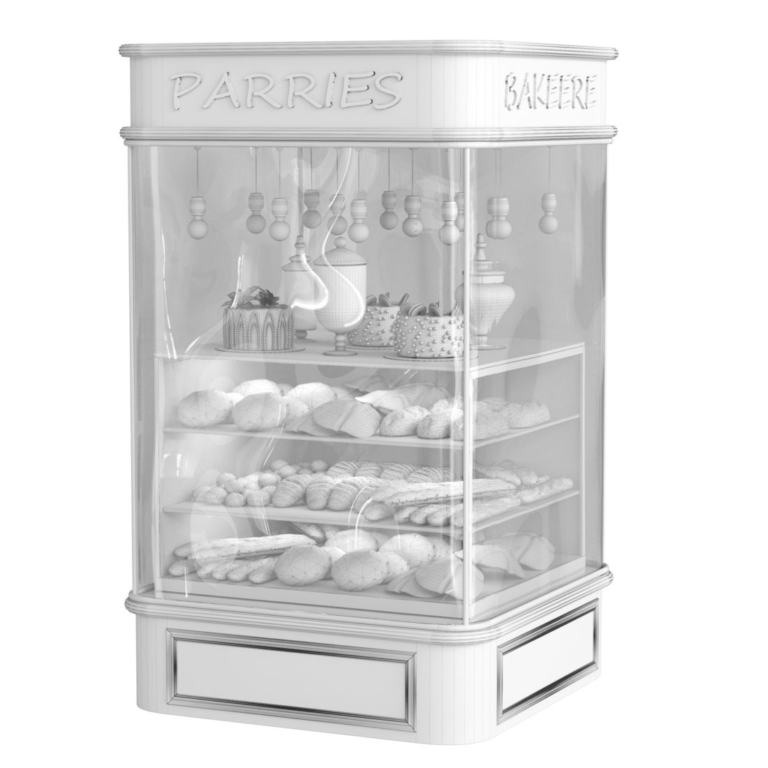 Display Case In A Bakery With Pastries, Bread - 3D Model for Corona