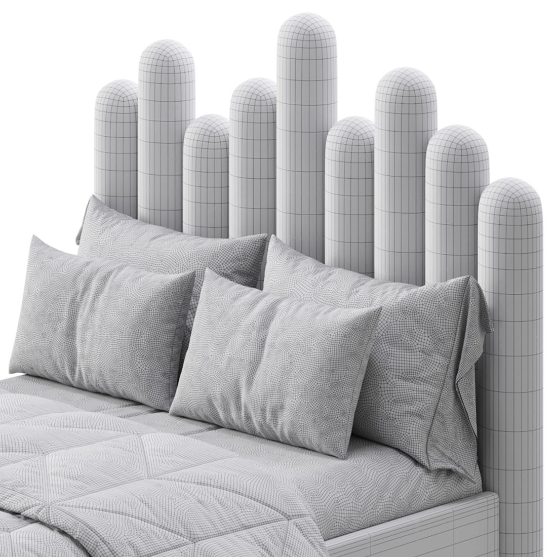 Light Wood Upholstered Panel Modern Bed - 3D Model for Corona