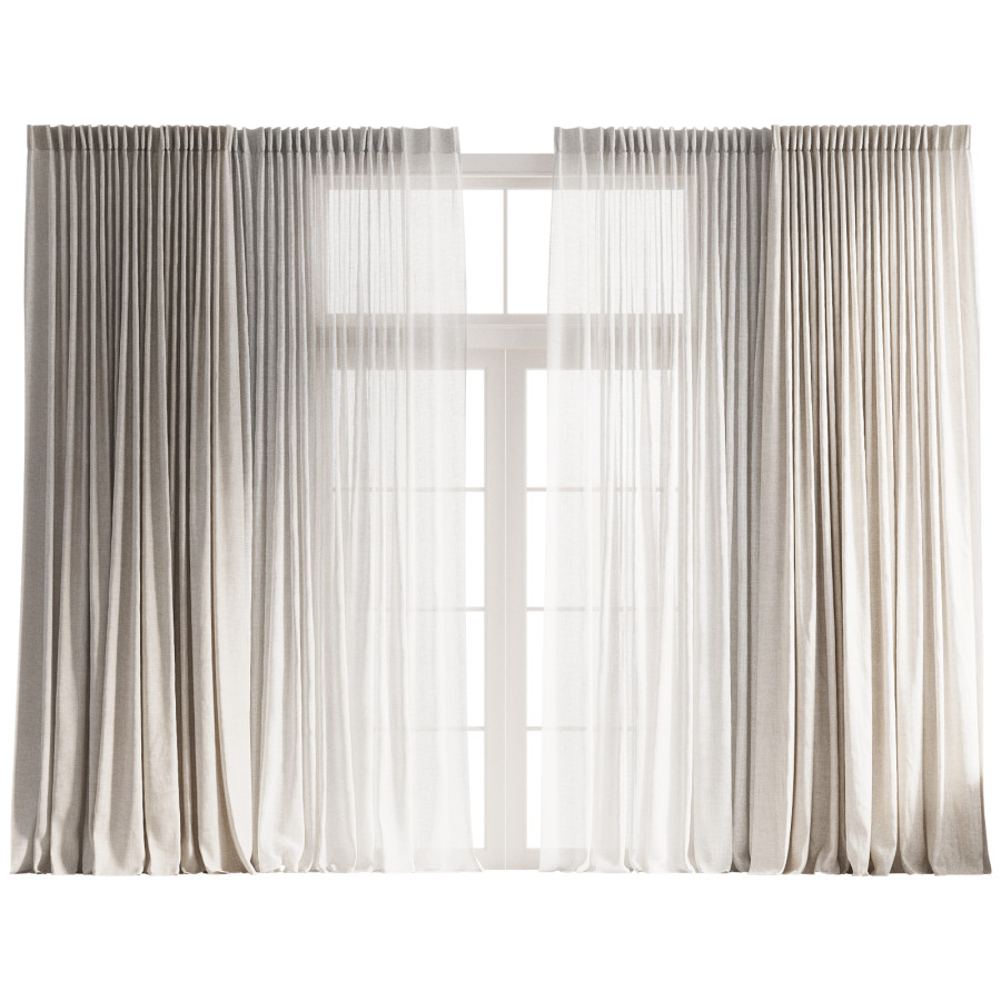 Pinch Pleat Linen Curtain With Tulle 3D Model for VRay, Corona | CGMood