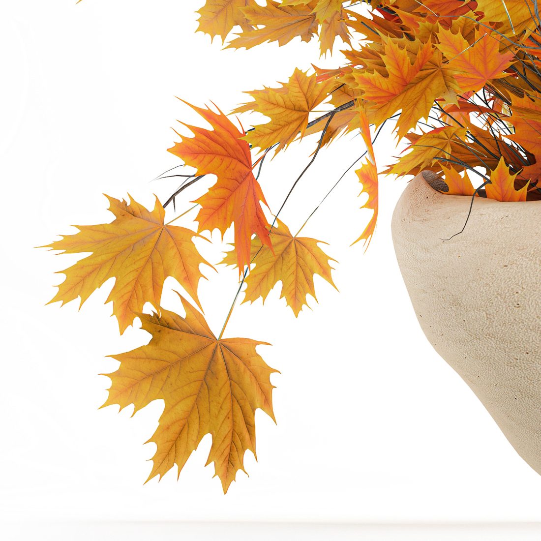 Realistic Autumn Bouquet Twigs Yellow Maple Leaves - 3D Model for VRay