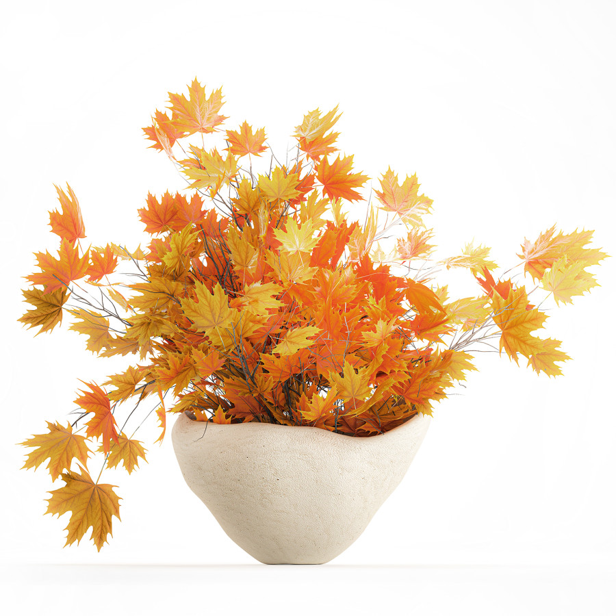 Realistic Autumn Bouquet Twigs Yellow Maple Leaves - 3D Model for VRay