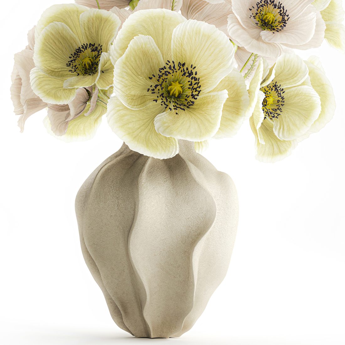 Wildflower Bouquet Icelandic Poppy Ceramic Vase - 3D Model for VRay