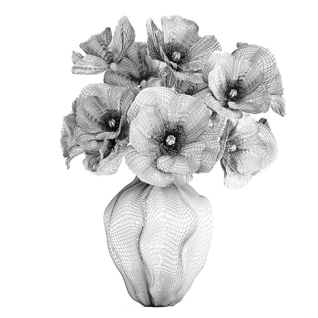 Wildflower Bouquet Icelandic Poppy Ceramic Vase - 3D Model for VRay