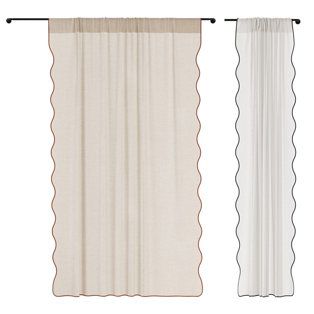 Marbella Curtain Scalloped Linen With Colored Trim 3D Model for VRay ...