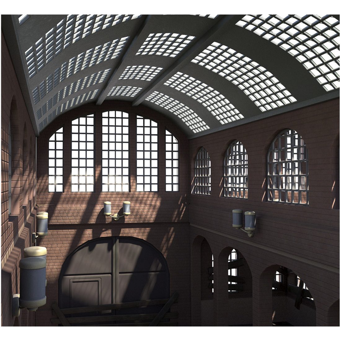 Abandoned Industrial Brick Engine House Locomotive 3D Model for VRay ...