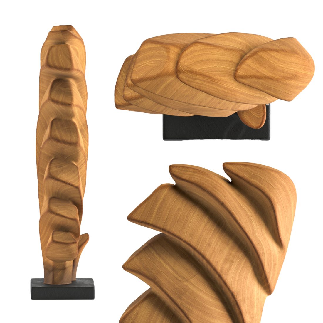 Dynamic Curve Wooden Abstract Sculpture 3D Model for VRay, Corona | CGMood