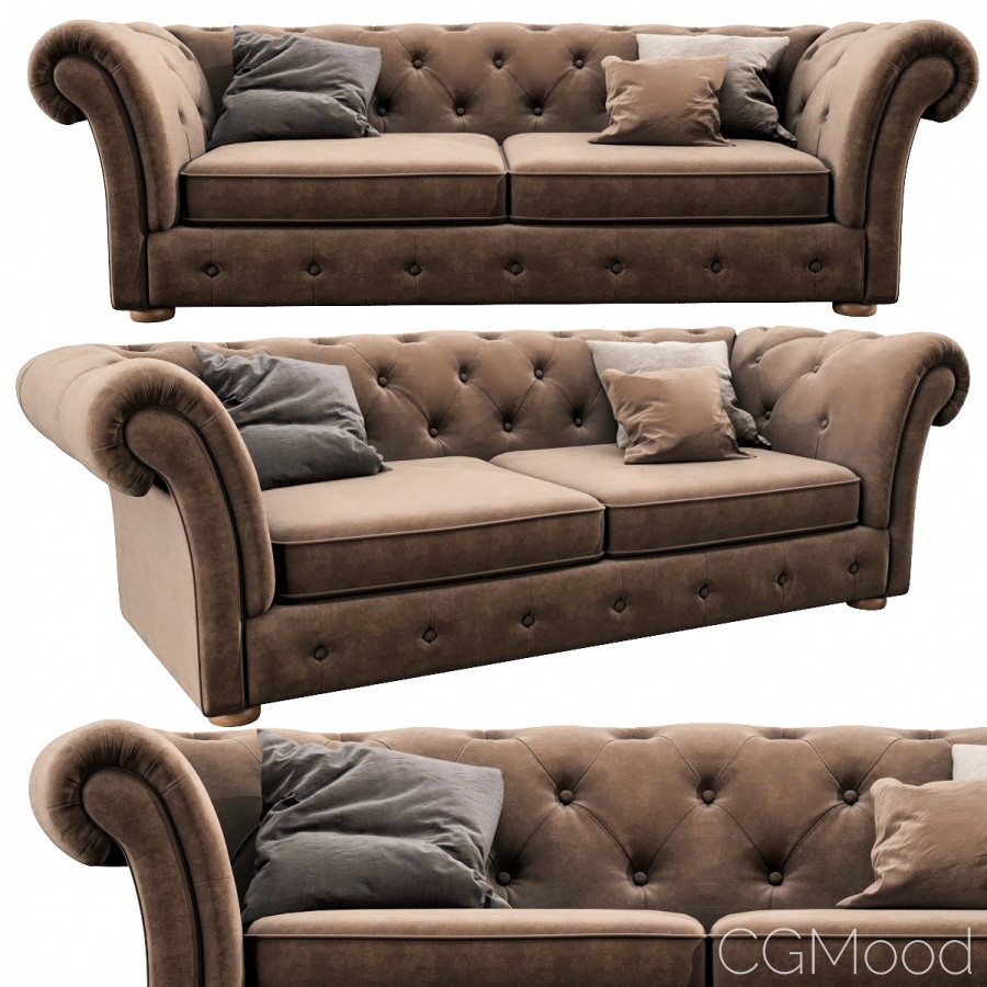 Cranbrook Chesterfield 3 Seater 3D Model for VRay, Corona | CGMood