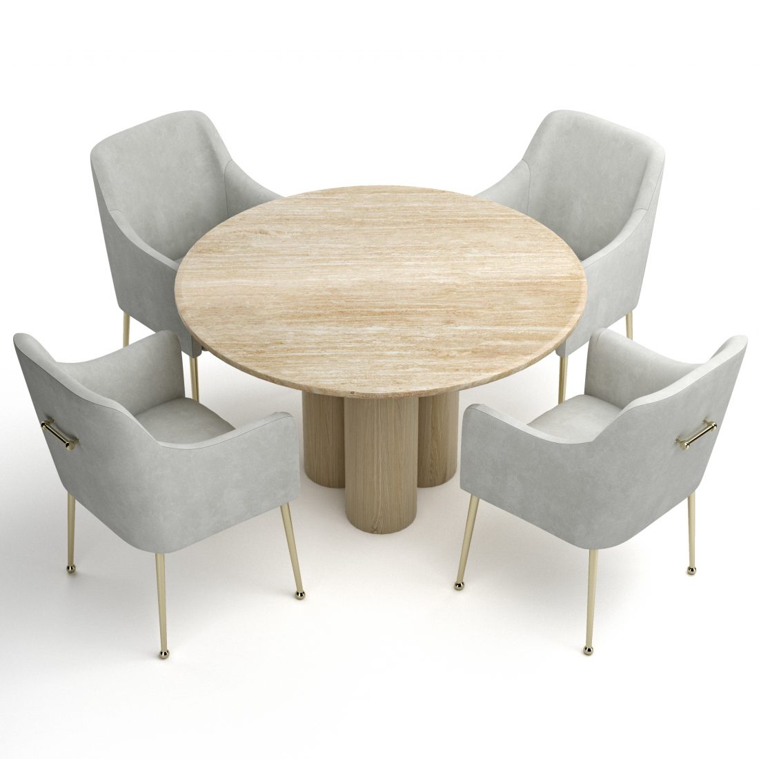 Velvet Elowen Armchair And Travertine Table - 3D Model for VRay