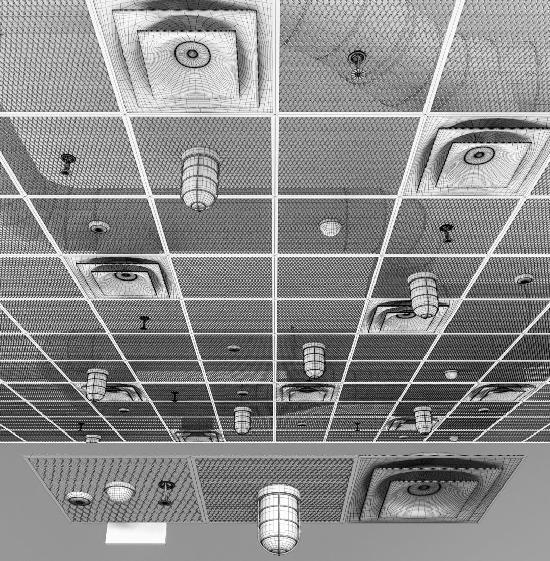Modern Loft Style Ceiling System - 3D Model for VRay, Corona