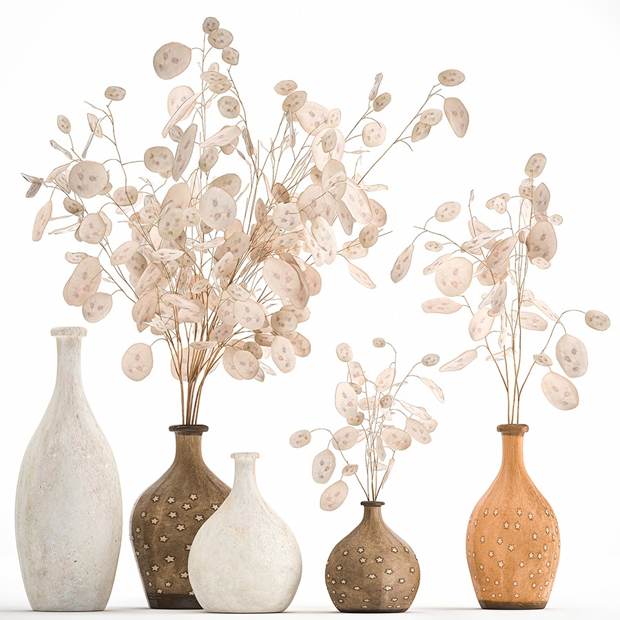 Bouquet Of Dried Flowers Lunaria In A Clay Vase 13 - 3D Model for VRay