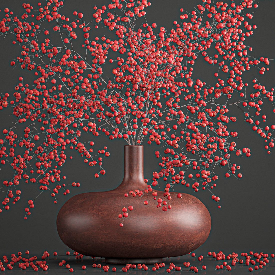 Bouquet Of Branches With Red Berries 97 - 3D Model for VRay