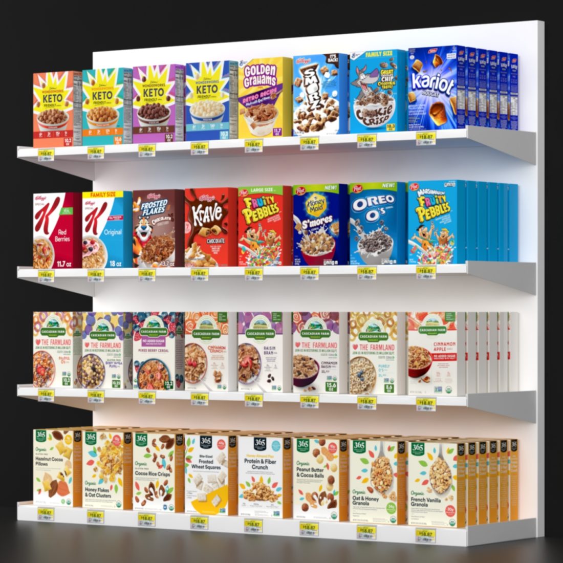 Supermarket Cereal Showcase - 3D Model for VRay, Corona