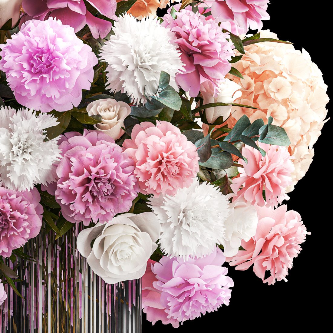 Beautiful Bouquet Vase Rose Peonies Hydrangea 297 - 3D Model for VRay