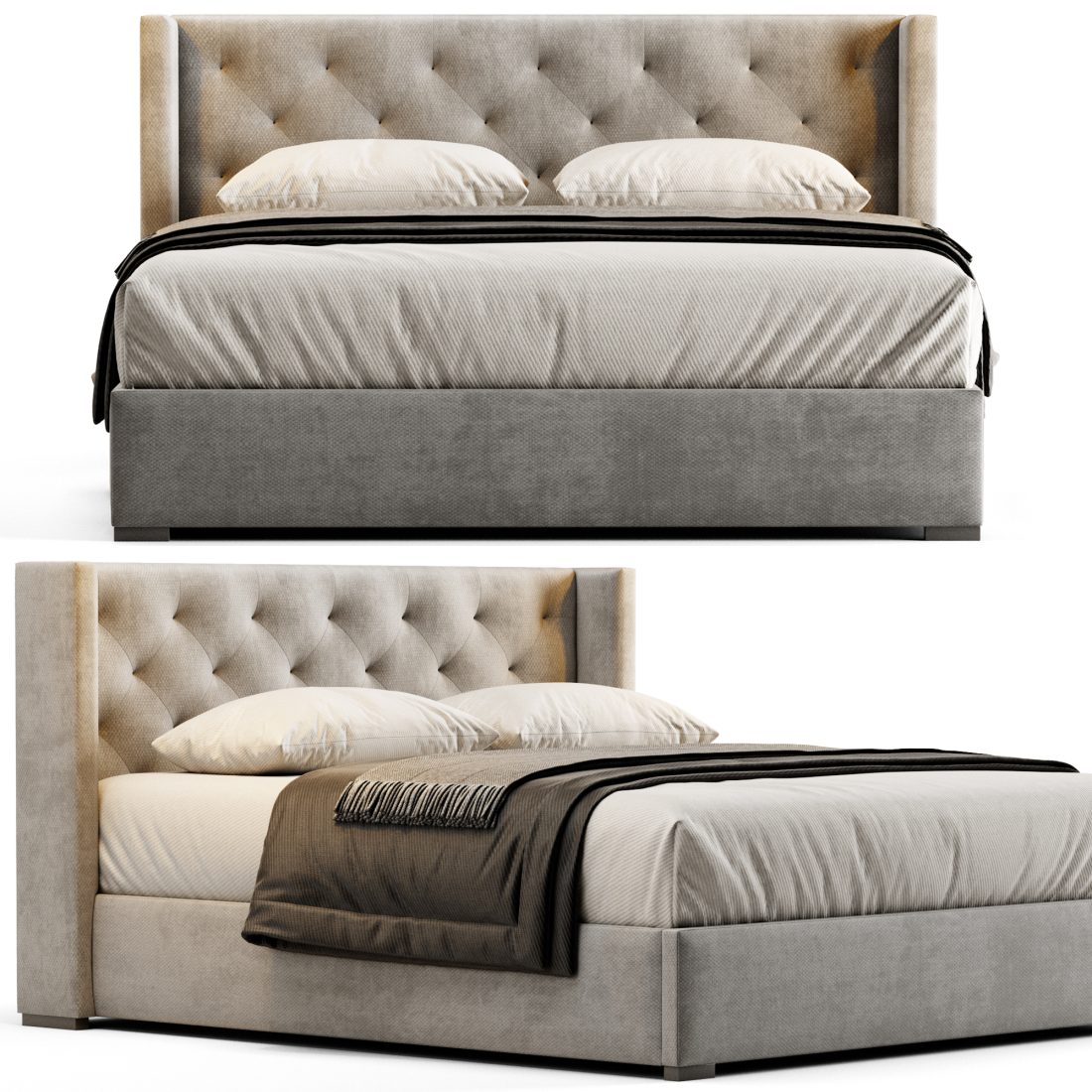 Rh Diamond-tufted Shelter Bed - 3D Model for Corona