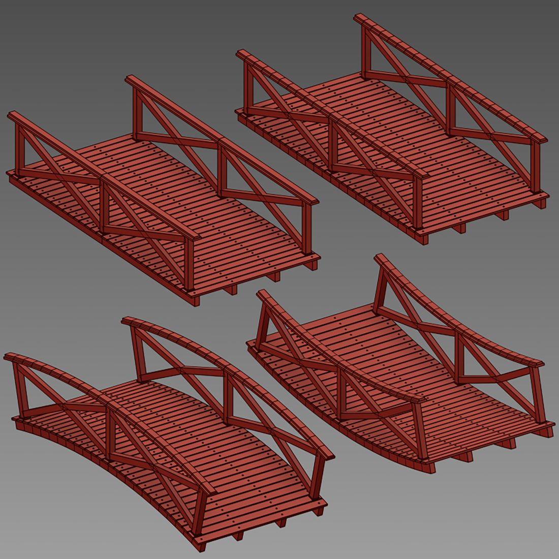 Wooden Plank Arch Bridge 3D Model for FStorm, VRay, Corona | CGMood