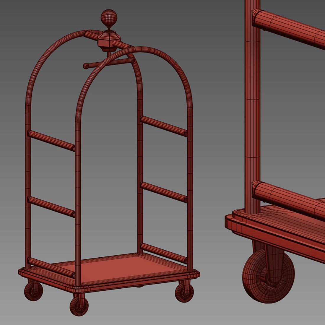 Hotel Trolley On Wheels - 3D Model for FStorm, VRay, Corona