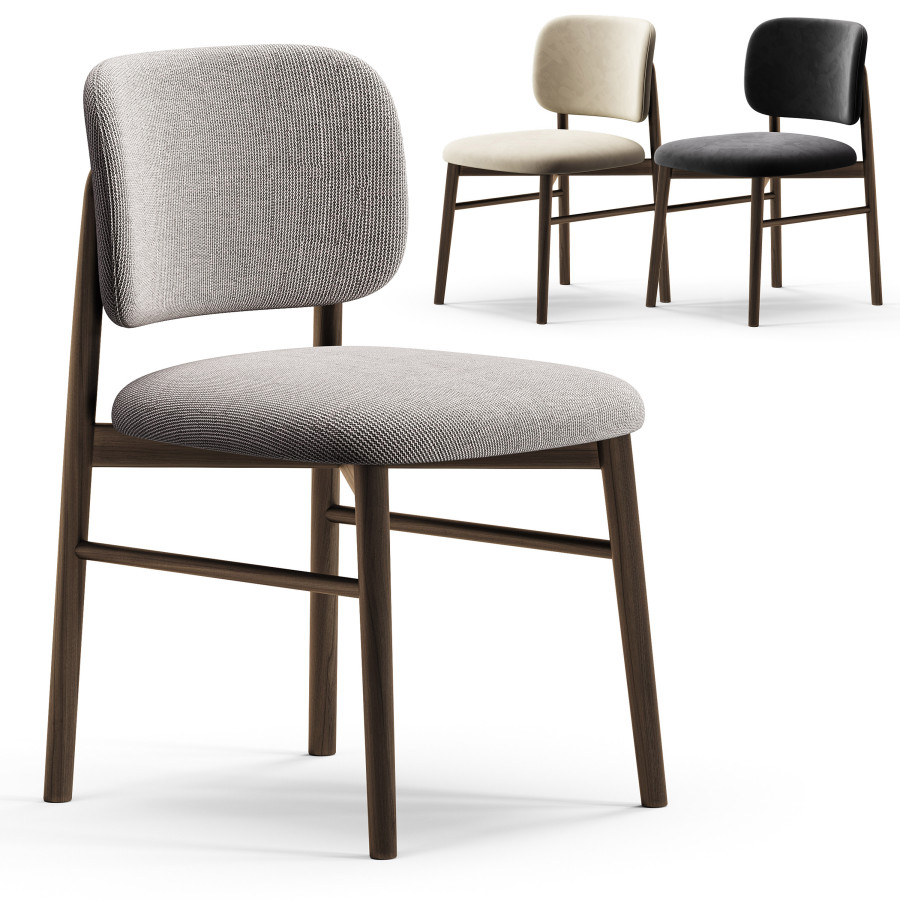 Diotti Janine Wooden Legs Upholstered Chairs - 3D Model for VRay, Corona