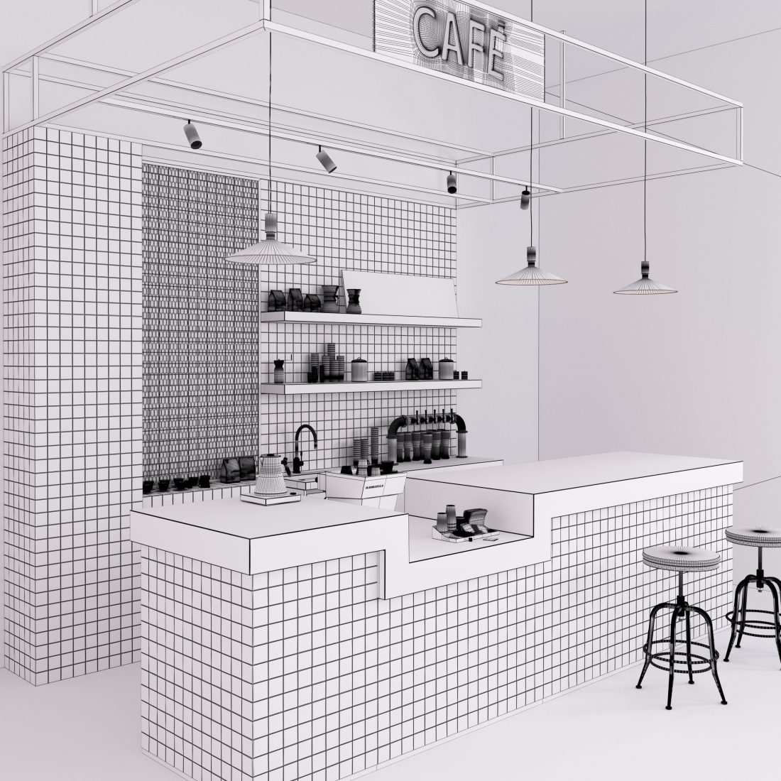Coffee Shop Counter - 3D Model for Corona